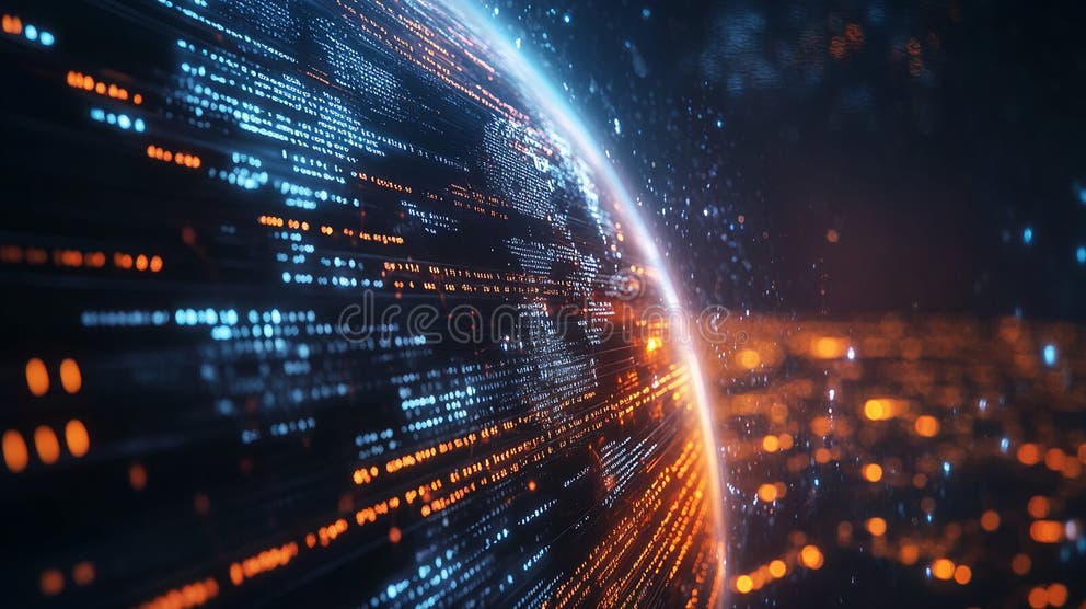 Three-Dimensional Technology Render with Binary Code and Global ...