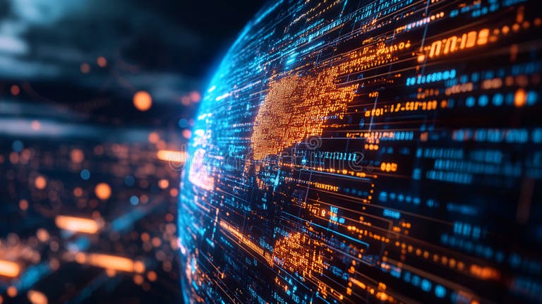 Three-Dimensional Technology Render with Binary Code and Global ...