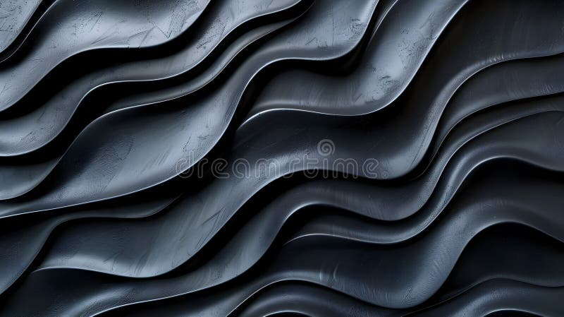 Black Abstract Background with Wavy Shapes. Three Dimensional Texture ...