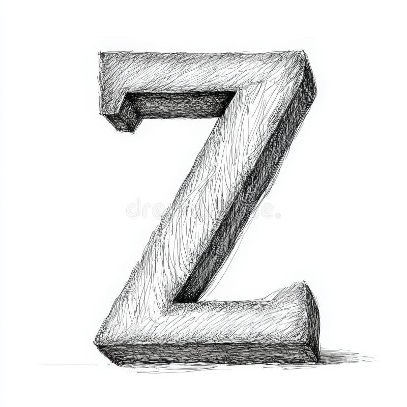 A Three-dimensional, Textured Letter "Z" Illustrated with Shading and ...