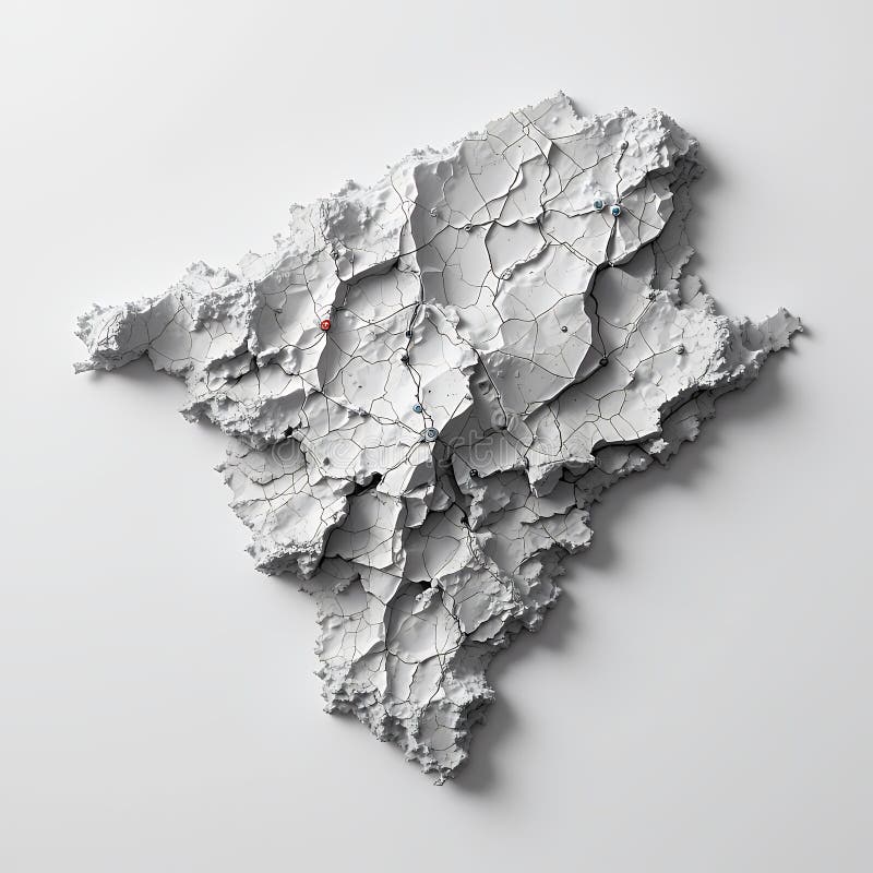 Three-Dimensional Topographic Map Model in White Stock Illustration ...