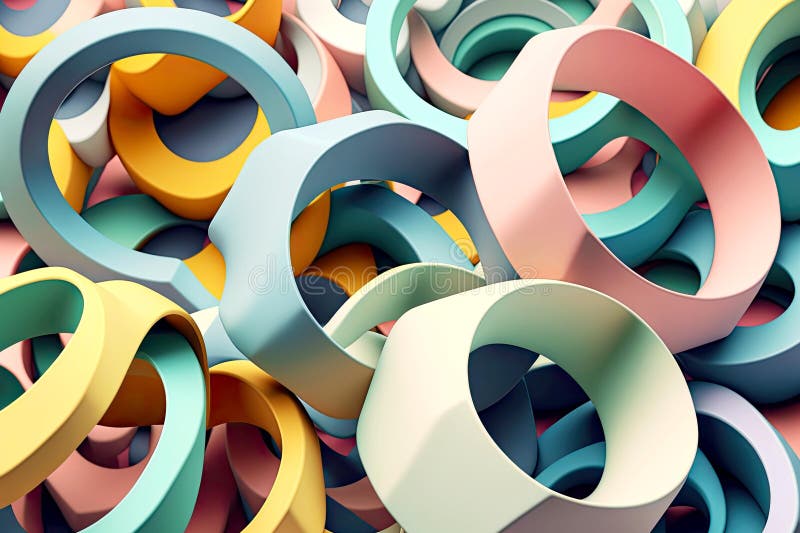 Three-dimensional Unfolded Rings of Pastel Colors As 3d Render Abstract ...