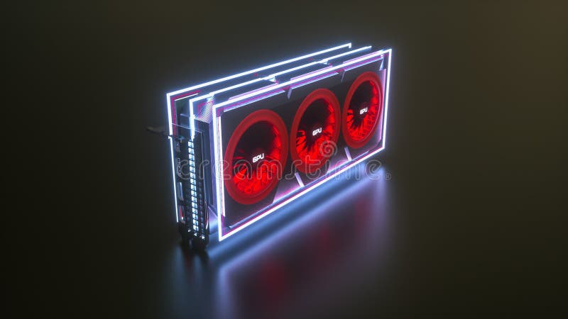 Three-dimensional Video Card in Neon Light on a Black Background. GPU ...