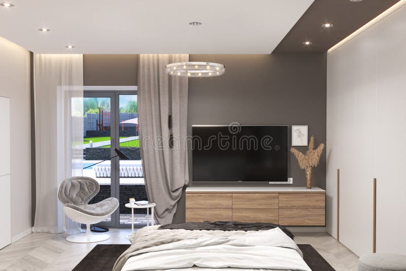 Bedroom in Conservative Styling, 3D Render Stock Illustration ...