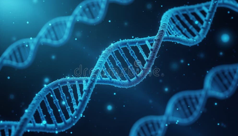3D Representation of a DNA Double Helix Structure with a Glowing Blue ...