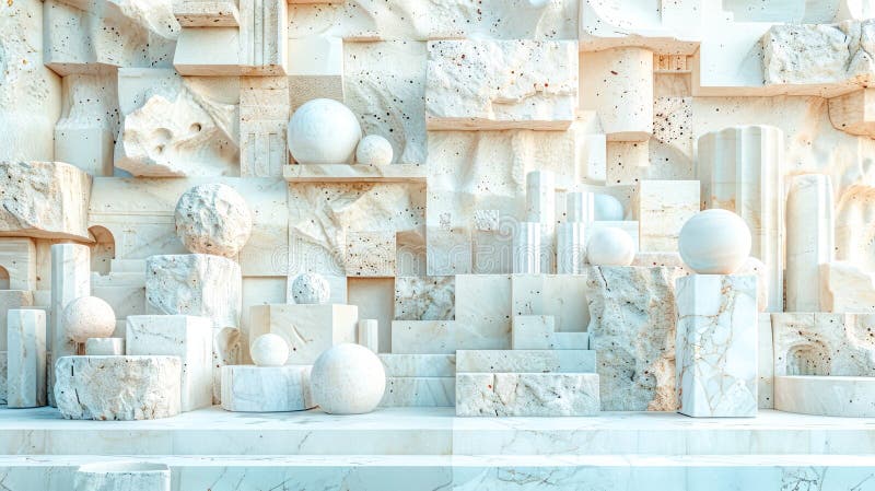 Three-dimensional Wall Installation with Sculpted Marble and Stone ...