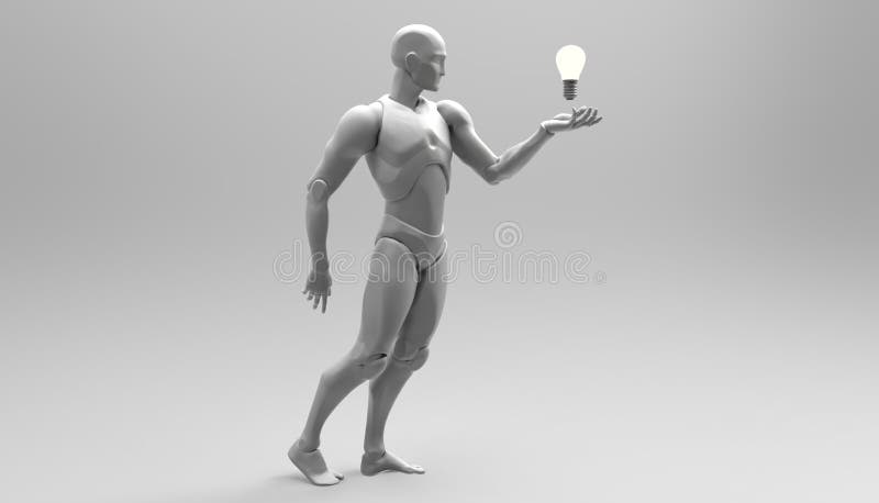 Three Dimensional White Human Hold Light Bulb. Stock Illustration ...