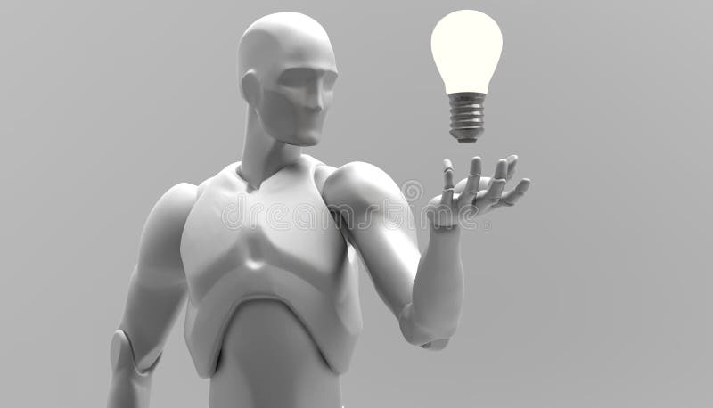 Three Dimensional White Human Hold Light Bulb. Stock Illustration ...