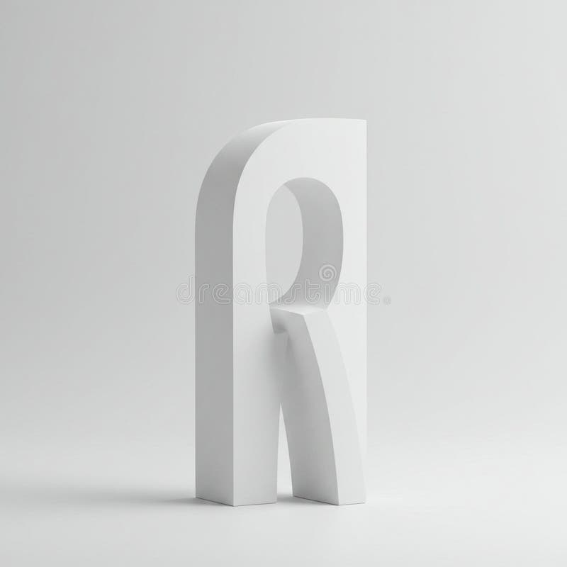 Three-dimensional White Letter "R" Standing on a Light Gray Surface ...
