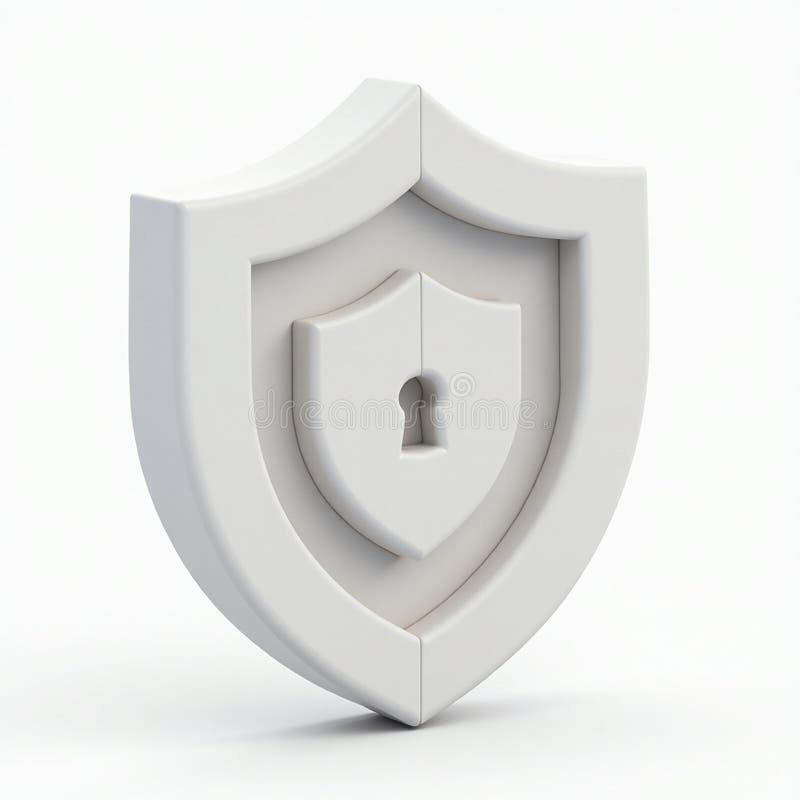 Three Dimensional White Shield Icon with a Keyhole Representing ...