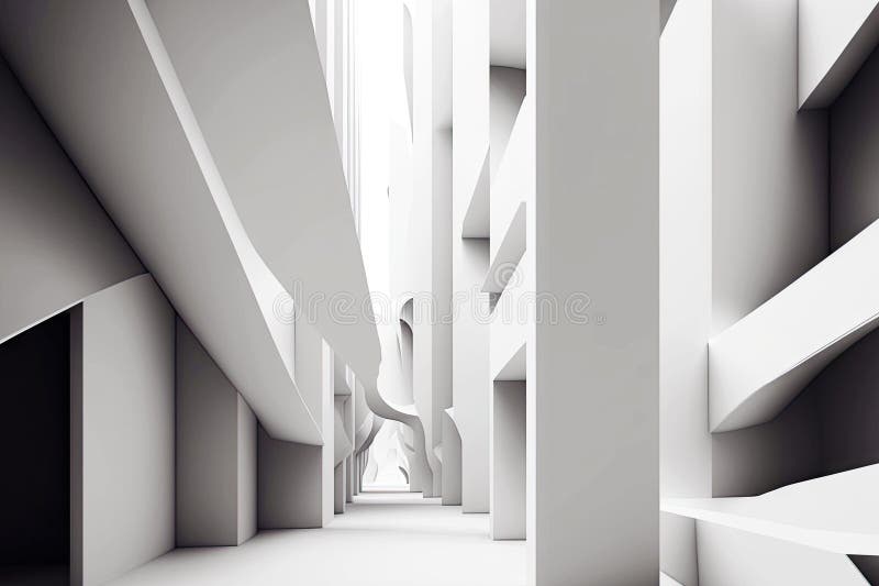 Three-dimensional White Spatial Shapes As 3D Render Abstract Geometric ...