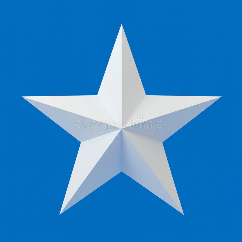 A Three-dimensional White Star with Five Points Against a Solid Blue ...