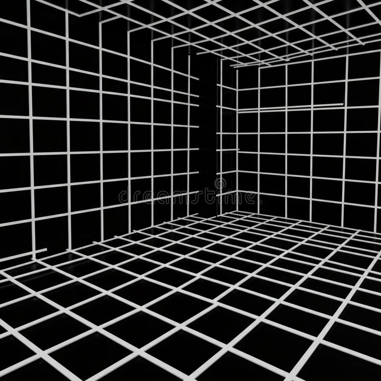 A Three-dimensional Wireframe Grid with White Lines on a Black ...