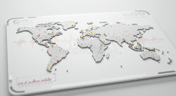 Three-dimensional World Map on a White, Tablet-like Surface. the ...