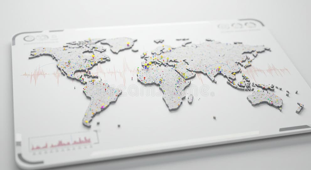 Three-dimensional World Map on a White, Tablet-like Surface. the ...