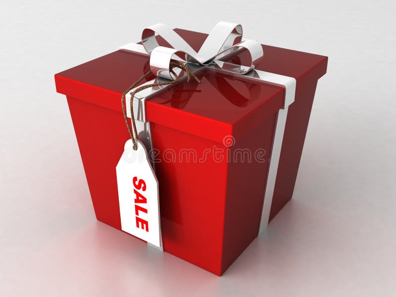 Three Dimensional Wrapped Gift Box with Sale Tag Stock Illustration ...