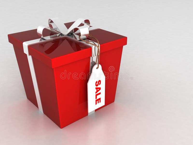 Three Dimensional Wrapped Gift Box with Sale Tag Stock Illustration ...