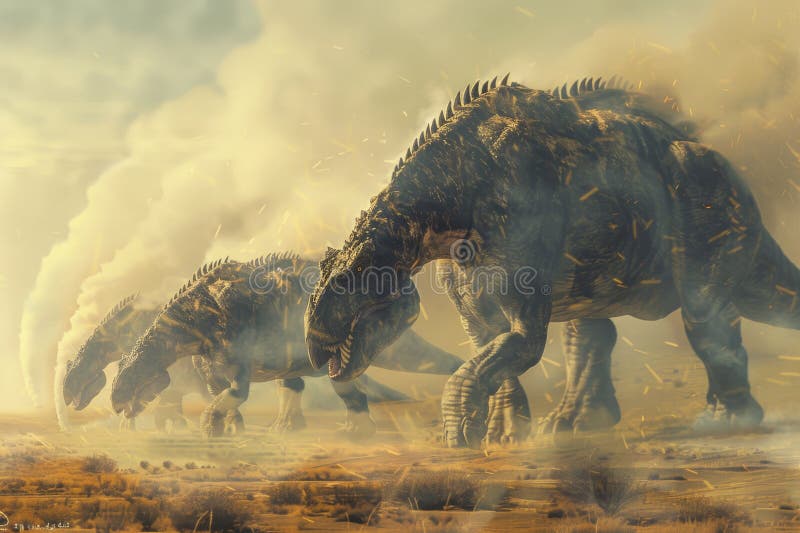 Three Dinosaurs are Walking through a Desert Stock Image - Image of ...