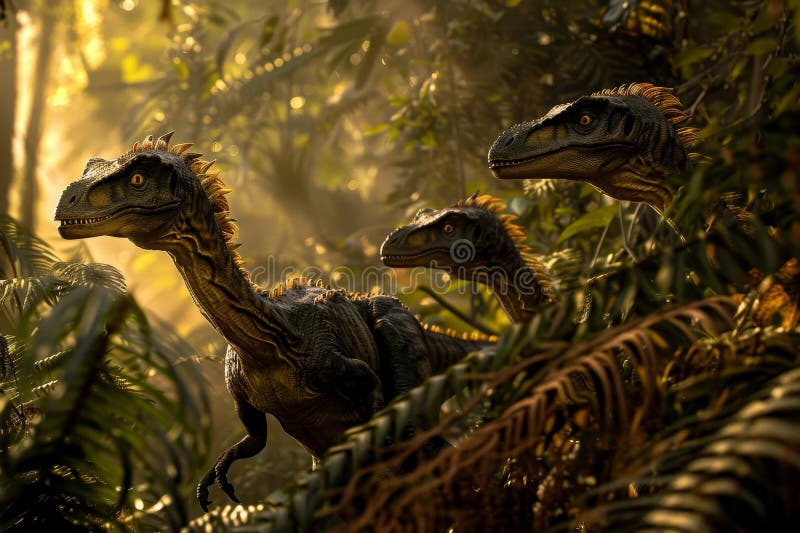 Three Dinosaurs are Walking through a Jungle Stock Image - Image of ...