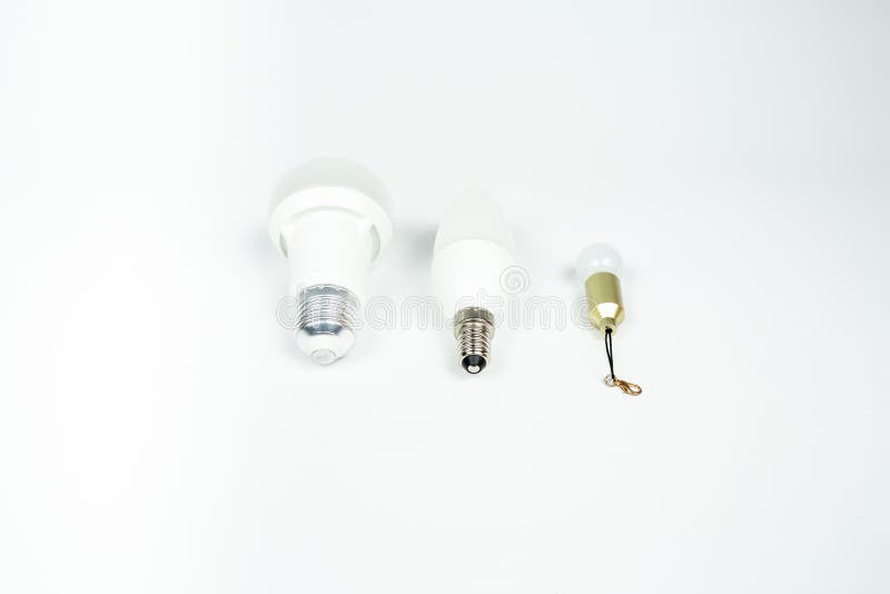 Old Diode Lamps of Different Sizes on a Table, Closeup. Several ...