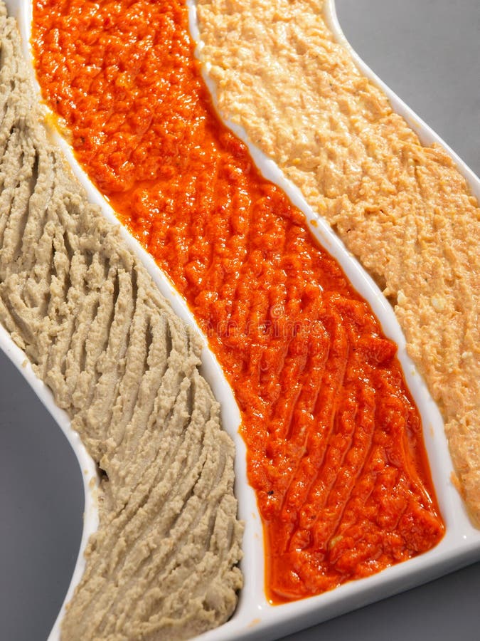 Three Dips stock image. Image of tomato, gourmet, meal - 76469181