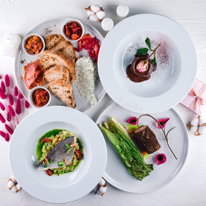 Three Dishes from the Menu for the Restaurant Stock Image - Image of ...