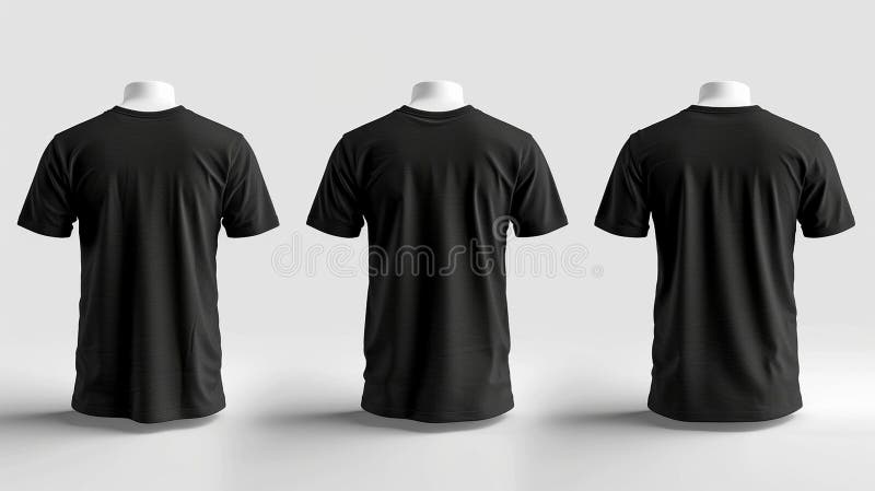 Three Different Views of a Black T-Shirt Stock Illustration ...