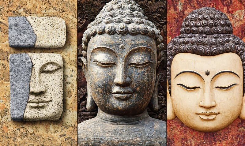 Three Distinct Buddha Sculptures Representing Artistic Diversity Stock ...