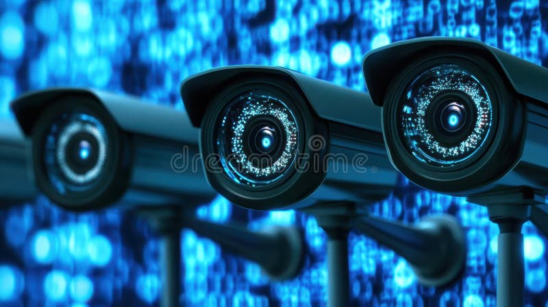 Three Distinct Cameras are Displayed Prominently Against a Vibrant Blue ...