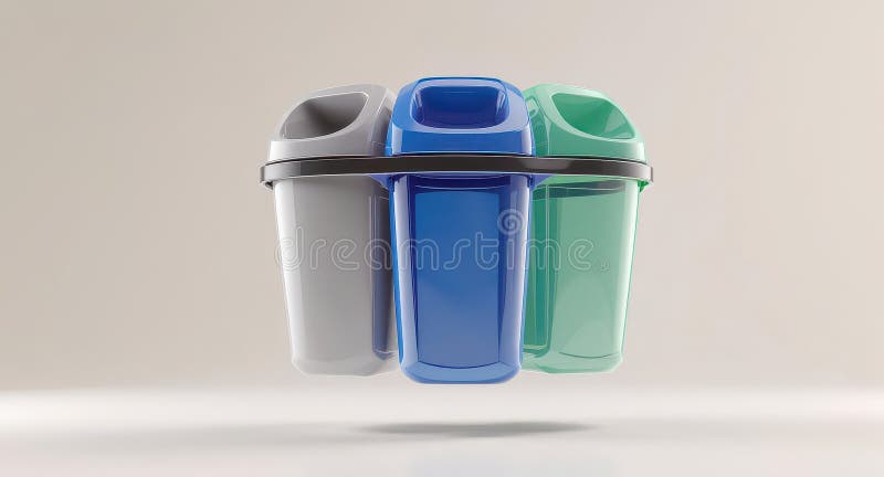 Three Distinct, Glossy Recycling Bins for Efficient Waste Sorting and ...