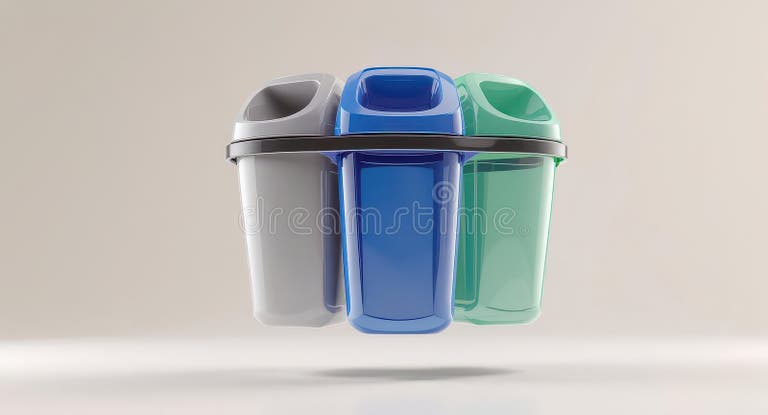 Three Distinct, Glossy Recycling Bins for Efficient Waste Sorting and Eco Friendly Disposal ...