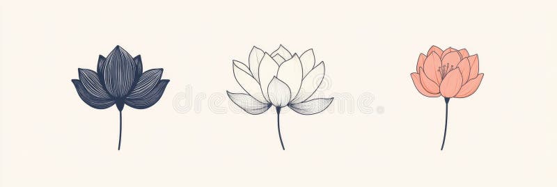 Beautiful Illustrations of Lotus Flowers Showcasing Different Colors ...