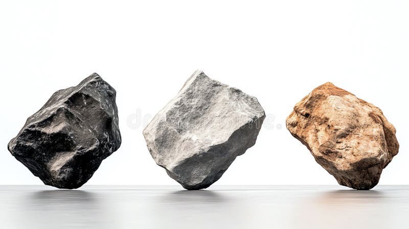 Three Distinct Rocks on a White Background, Showcasing Natural Textures ...