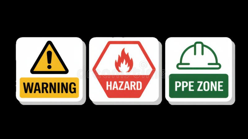 Warning, Hazard and Ppe Zone Signs Promoting Workplace Safety Stock ...