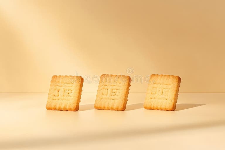 Delicate Arrangement of Unique Square Biscuits Against a Soft Yellow Backdrop for an Artistic ...