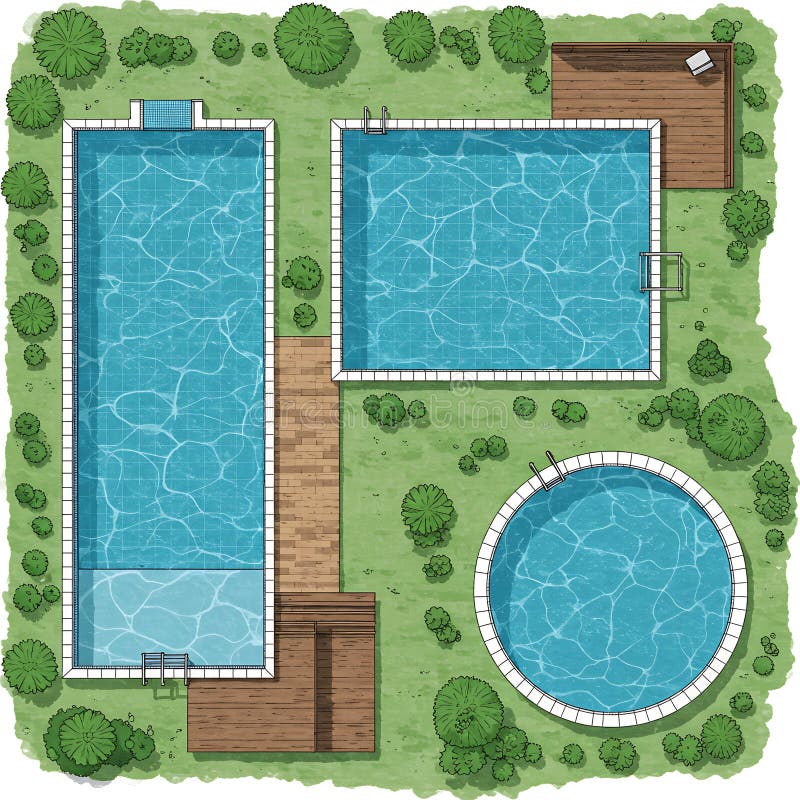 Three Distinct Swimming Pools are Visible: a Rectangular Pool with a ...