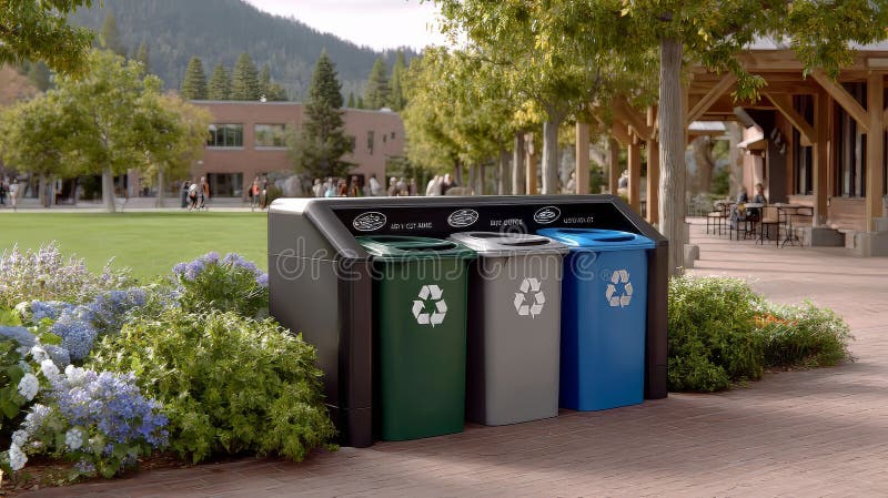 Three Distinct Trash Bins Designed for Effective Recycling and Waste ...