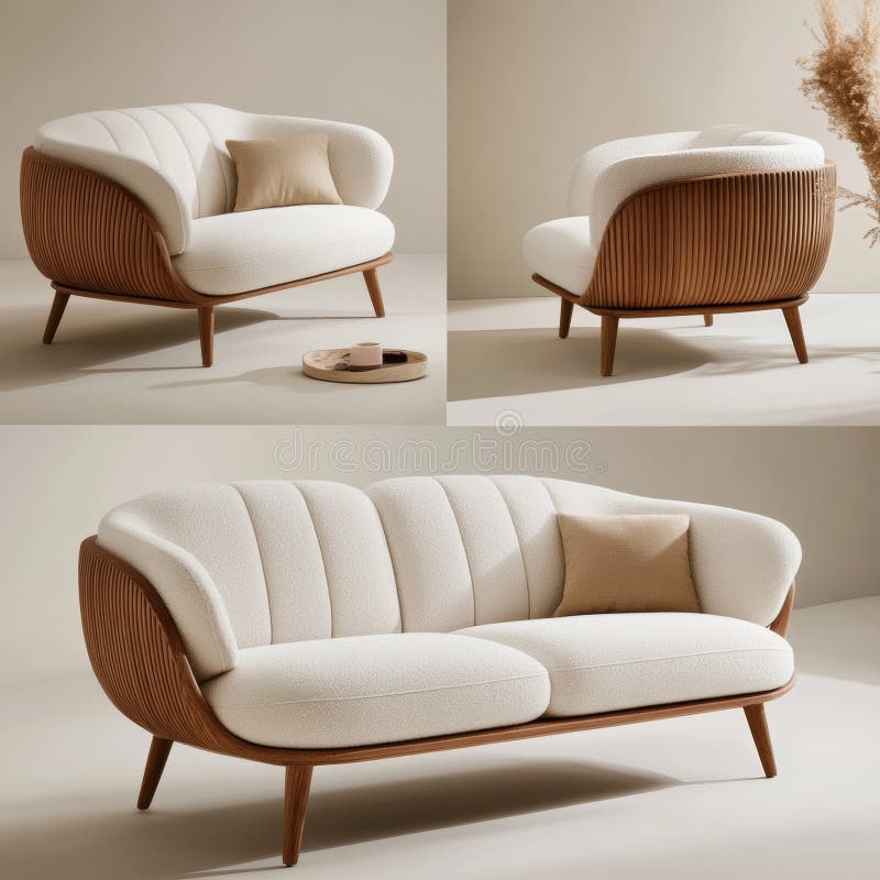 Various Perspectives Showcasing a Minimalist Sofa in a Serene Interior ...