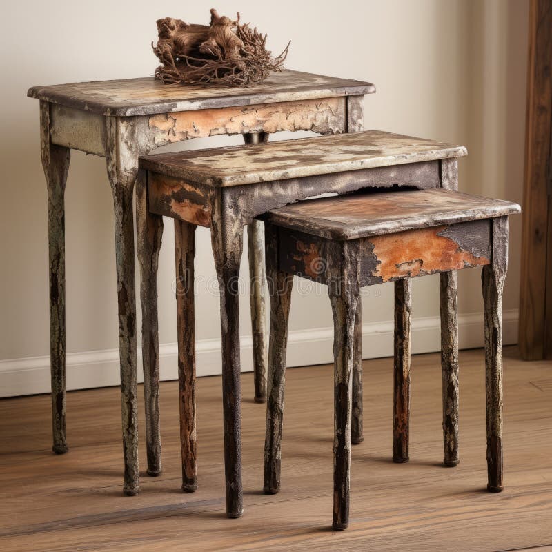 Rustic Distressed Wood Nesting Tables with Vintage Charm Stock ...
