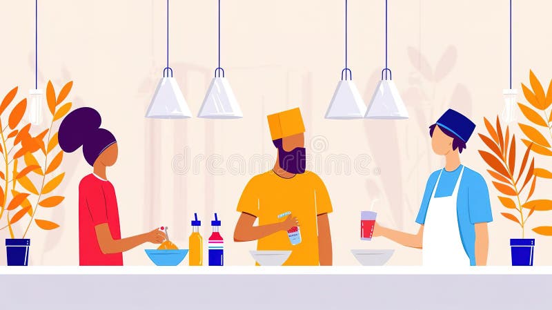 Three Diverse Chefs Preparing Food in a Modern Kitchen Stock ...