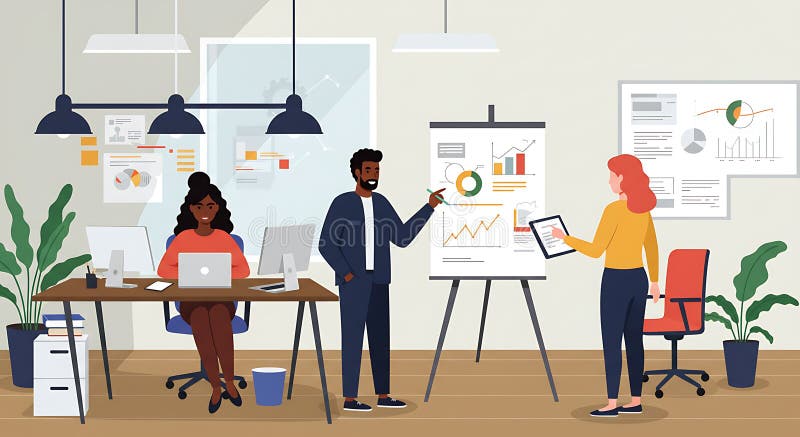 Modern Business Team Collaborating on Data Presentation Stock ...