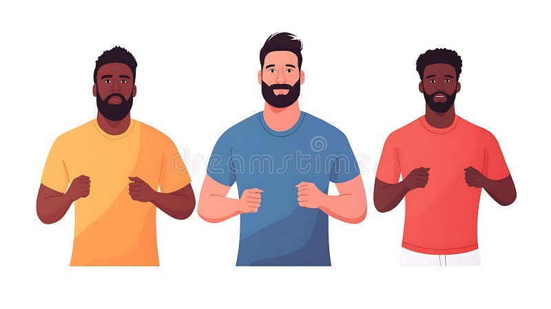 Three Diverse Men Portraits in Pixel Art Style Yellow, Blue and Red ...