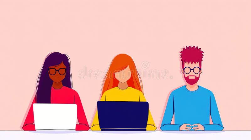 Three Diverse People Working on Laptops, Representing Teamwork, Collaboration, and Diversity ...