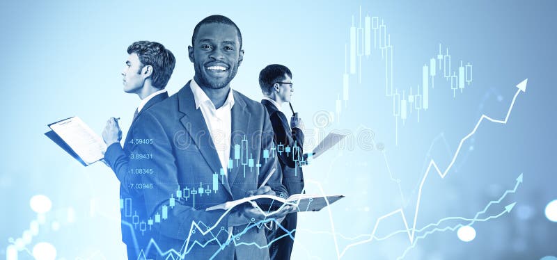 Three Diverse Traders Brainstorming and Working Together Stock Photo ...