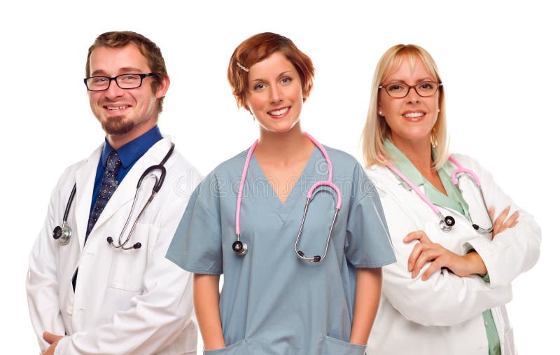 Three Doctors and Nurses on a White Background Stock Image - Image of ...