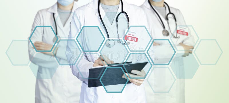 Three Doctors Stand in a Group Standing Side by Side Stock Image ...