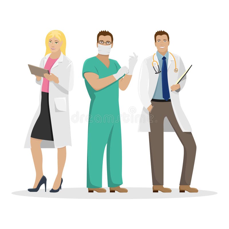 Three Doctors in Work Clothes. Medical Vector Illustration Stock Vector ...