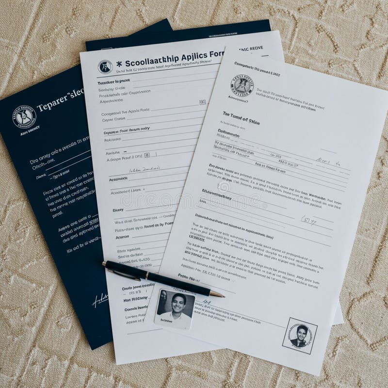 Three Documents are Placed on a Patterned Surface, with One Featuring a Photo of a Person ...