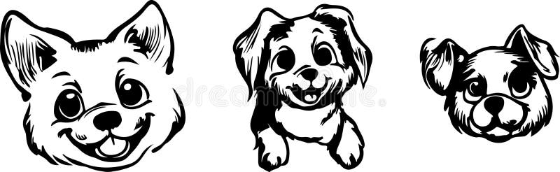 Three dog faces sketch stock illustration. Illustration of friendly ...