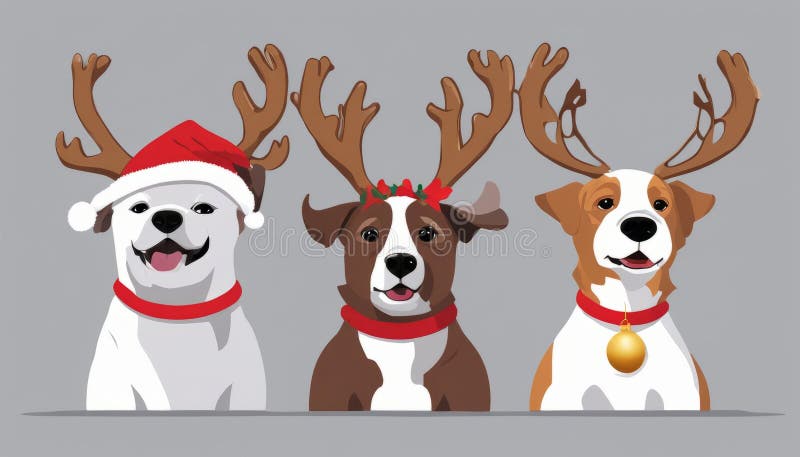 Three Dogs Dressed Up As Reindeer Stock Illustration - Illustration of ...
